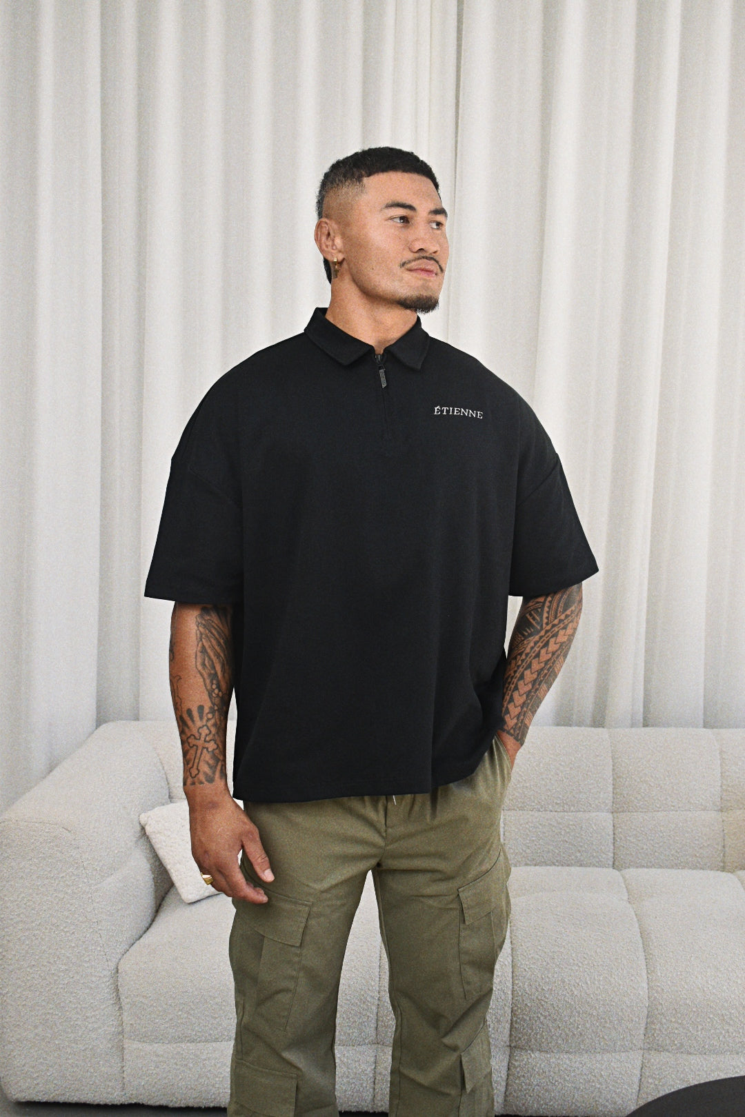 1/4 Zip Polo - Black. – Étienne Clo